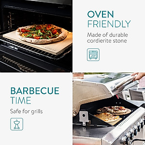 Navaris Pizza Stone Set (3 Pieces) - For Grill and Oven - Incl. Rectangular Cordierite Pizza Stone 14.8x11.8", Pizza Cutter, Pizza Peel, Recipe Book