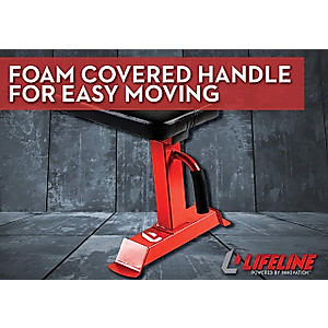 Lifeline Flat Weight Bench Heavy Duty 11-Gauge Steel with Transport Wheels and Handle for Home Gym Workouts