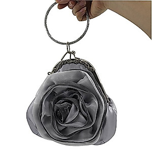 Kingluck Silk Flower Slot Pocket Hasp Totes Frame Women Kingluck Flower Evening Handbags/Clutches In Wedding Handbag (grey)
