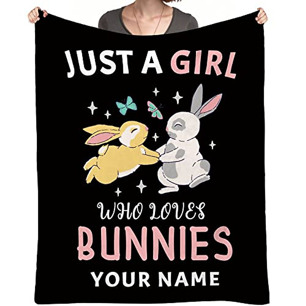 Custom Bunny Blanket Gifts for Girls Boys Teens, 40"*50" Cute Rabbit Flannel Lightweight Fleece Soft Cozy Throws, Bed Blanket for Couch Sofa Living Room