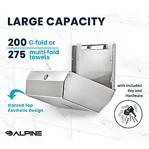 Alpine Commercial Paper Towel Dispenser Wall Mount for Multifold, Trifold & c Fold Paper Towel Holder - Stainless Steel Hand Towel Dispenser for Bathroom & Kitchen A