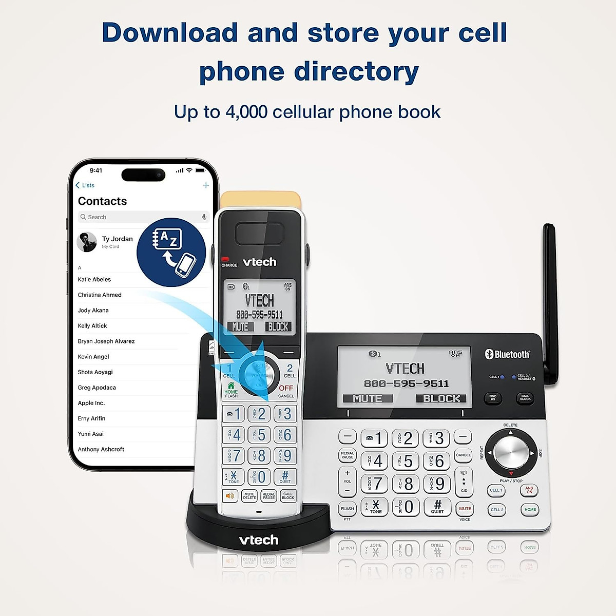 VTech IS8151-5 Super Long Range 5 Handset DECT 6.0 Cordless Phone for Home with Answering Machine, 2300 ft Range, Call Blocking, Bluetooth, Headset Jack, Power Backup, Intercom, Expandable to 12 HS