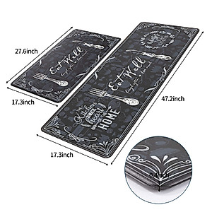 Asrug Anti Fatigue Comfort Kitchen Standing Desk Mat Decorative Ergonomic Floor Pad Kitchen Rug Waterproof Stain Resistance Non Slip Kitchen Set, 17.3''x27.6''+17.3''x47.2'', Eat Well
