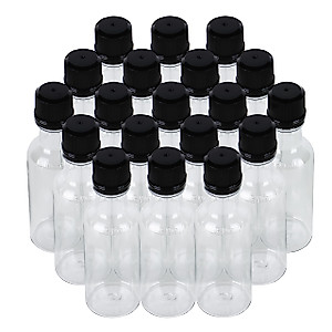 PELLAH GOODS 50 ml (1.7 oz) Clear Mini Liquor Bottle with Tamper Evident Cap, Pack of 14 Small Plastic Bottles and Lids (Black)