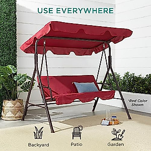 Best Choice Products 2-Person Outdoor Patio Swing Chair, Hanging Glider Porch Bench for Garden, Poolside, Backyard w/Convertible Canopy, Adjustable Shade, Removable Cushions - Beige