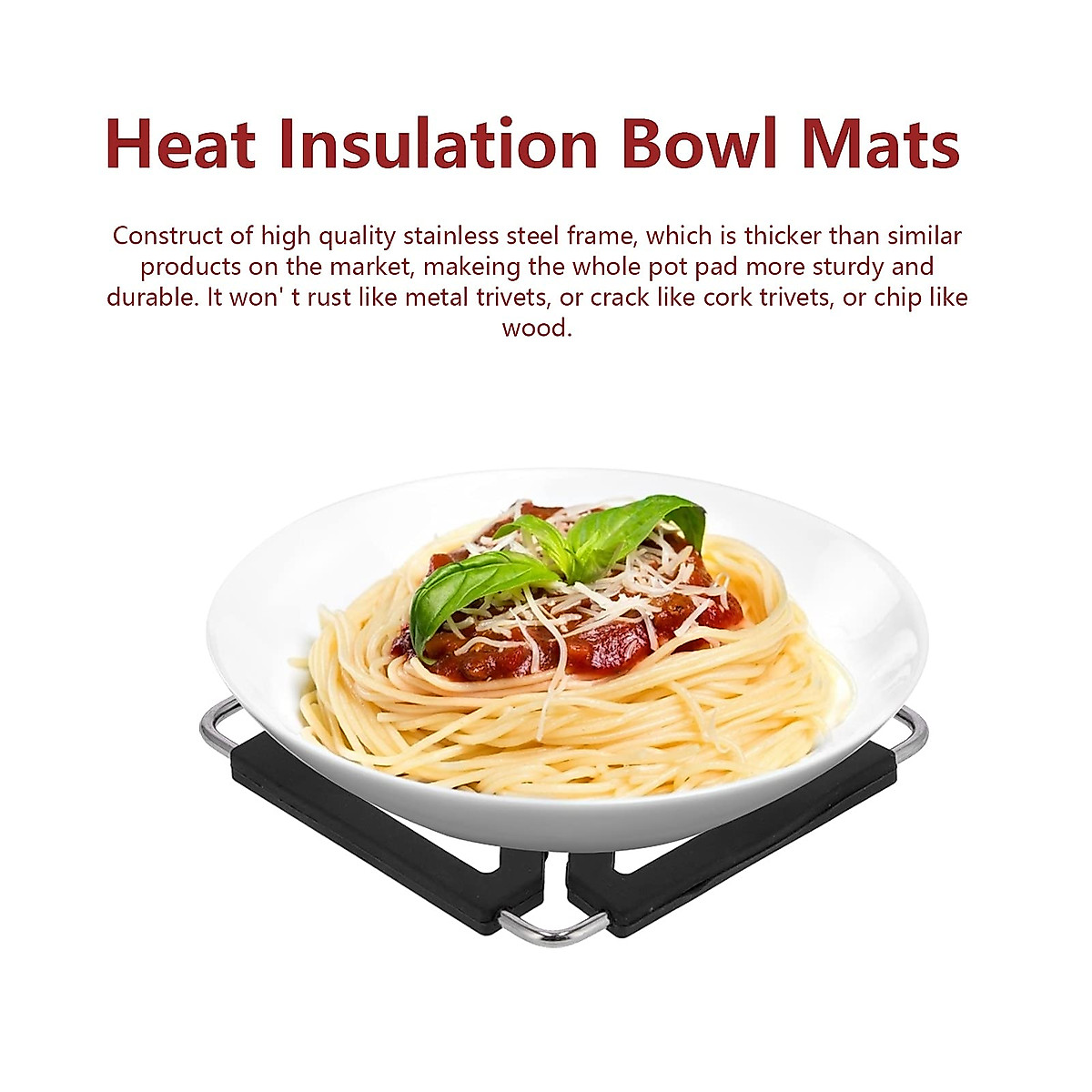 Silicone Trivet Mat Stainless Steel Hot Pot Holder Non‑Slip Coasters Heat Insulation Bowl Mats Foldable Table Pad Tableware Placemat for Hot Pans Bowls Food Grade Non‑Slip Silicone(Black)