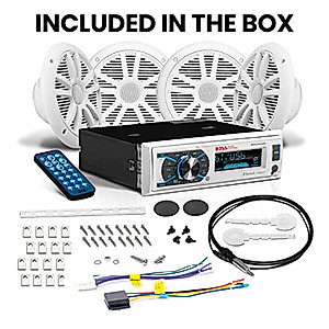 BOSS Audio Systems MCK632WB.64 Marine Stereo Package - Bluetooth, - - no CD DVD MP3 USB WMA AM FM Radio, 6.5 Inch Speakers, Antenna, Weatherproof
