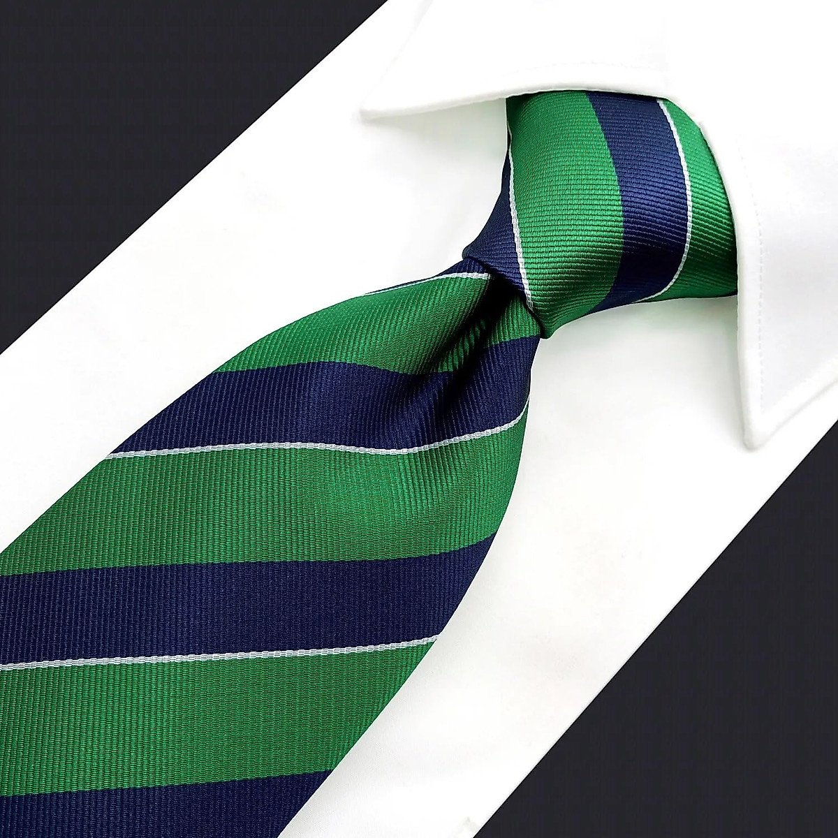 S&W SHLAX&WING Men's Ties Necktie Green Blue Stripe Classic Size 57.5"