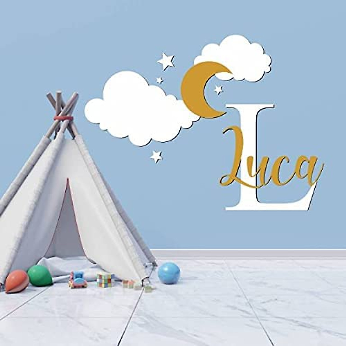 Cloud Decals for Walls - Cloud Stickers for Walls - Goodnight Moon Stickers - Moon Wall Decal - Cloud Wall Decals - Cloud Wall Decor - Moon and Stars Nursery Decor - Custom Name & Initial 22" x 17"