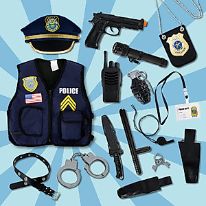 JOYIN 14 Pcs Police Pretend Play Toys Hat and Uniform Outfit for Halloween Dress Up Party, Police Officer Costume, Role-playing