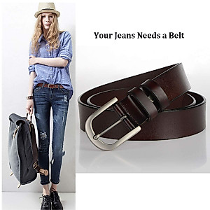 VONSELY Genuine Leather Belts for Dresses, Women Leather Fashion Belts for Pants (Suit Waistline 37"-41", Wide Black)