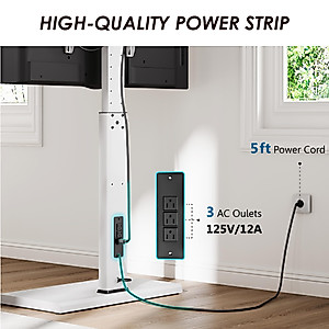 FITUEYES Floor TV Stand with Power Outlet for 26-65 Inch TVs, Swivel TV Stand with Mount Height Adjustable with Iron Base, TV Stand for Bedroom, Living Room Hold Up to 88 lbs, White