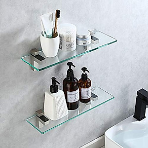 KES Glass Shelf for Bathroom, 15.8-Inch Bathroom Wall Shelf with Rectangle Tempered Glass and Brushed Nickel Bracket, Glass Bathroom Shelves 2 Pack, BGS3201S40-2-P2