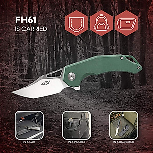 Firebird GANZO FH61-GB Pocket Folding Knife Razor Sharp D2 Steel Blade Ergonomic G10 Anti-Slip Handle with Clip Hunting Fishing Camping Gear Outdoor Folder EDC Pocket Knife (Green)
