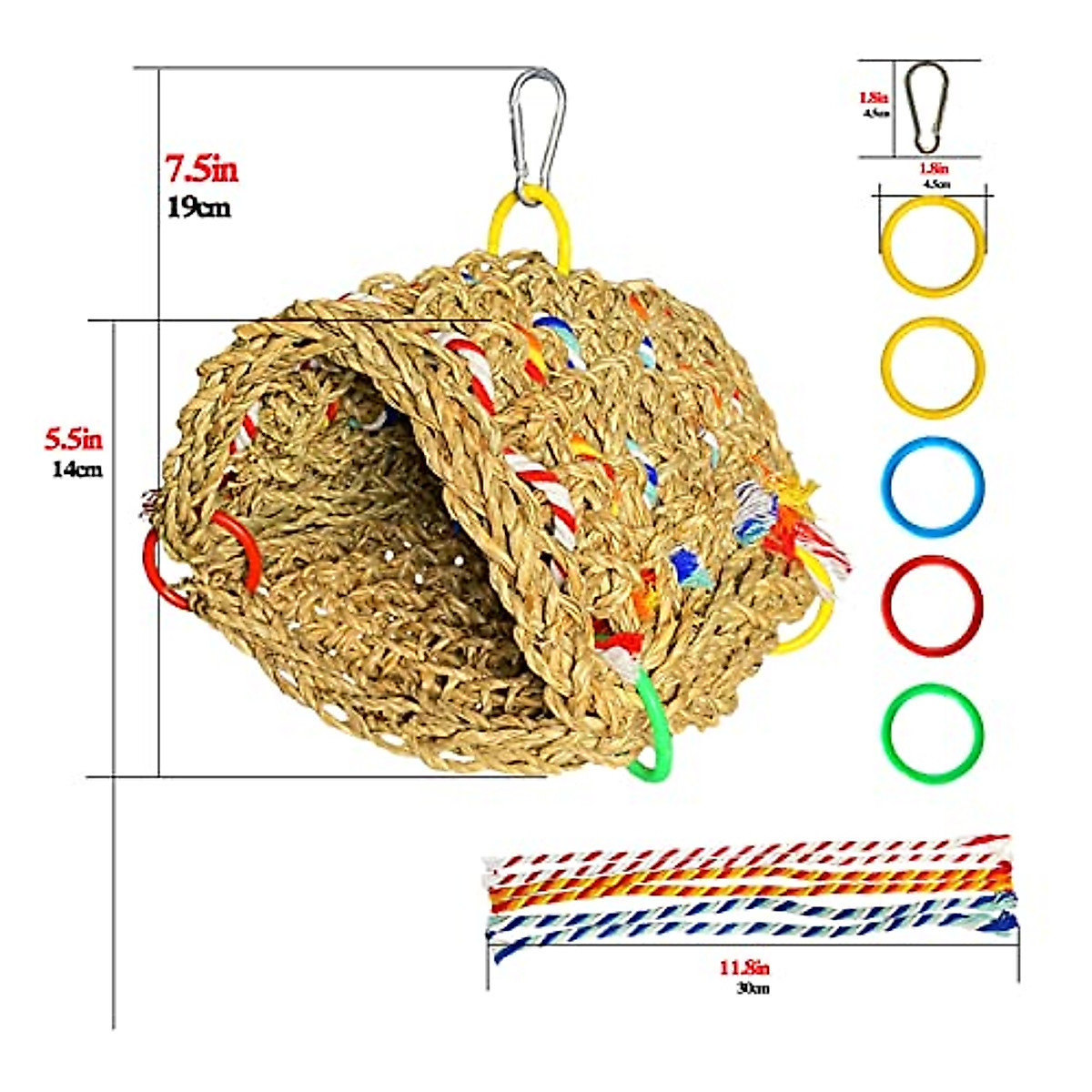 Bird Tent DIY,Bird Sheltering Seagrass Tent Hammock with Colorful Chewing Rope Toys Suit for Parakeets,Cockatiels,Lovebirds, Finch