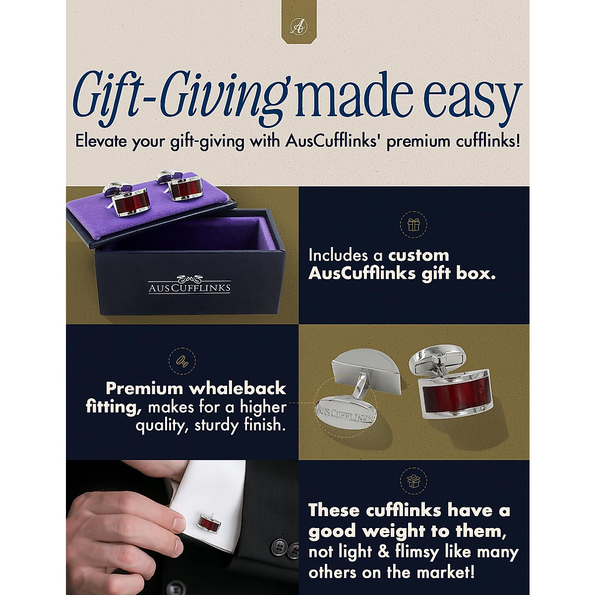 AUSCUFFLINKS Ruby Stone Red Cufflinks | Wedding Anniversary | Cuff Links Gift for Men | 40th Ruby Anniversary Husband Present