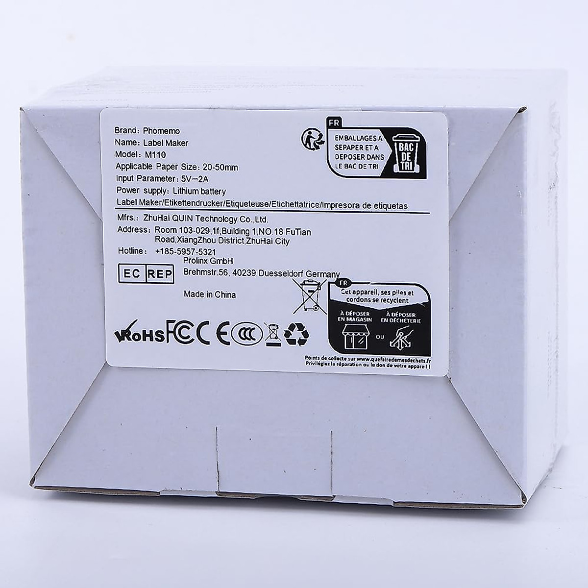 Phomemo M110 Label Makers - Portable Bluetooth Thermal Label Maker Printer for Barcode, Clothing, Jewelry, Retail, Mailing, Compatible with Android & iOS System, with 1pack 40×30mm Label, Black