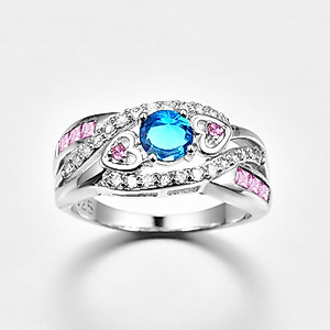 Psiroy 925 Sterling Silver Plated Simulated Blue Topaz Wedding Ring Band Size 8