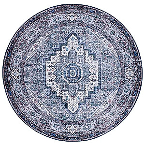 SAFAVIEH Tucson Collection Area Rug - 6' Round, Beige & Green, Persian Medallion Design, Non-Shedding Machine Washable & Slip Resistant Ideal for High Traffic Areas in Living Room, Bedroom (TSN198C)