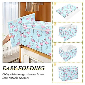 CaTaKu Flamingo Blue Cute Storage Bins with Lids Fabric Large Storage Container Cube Basket with Handle Decorative Storage Boxes for Organizing Clothes Shelves
