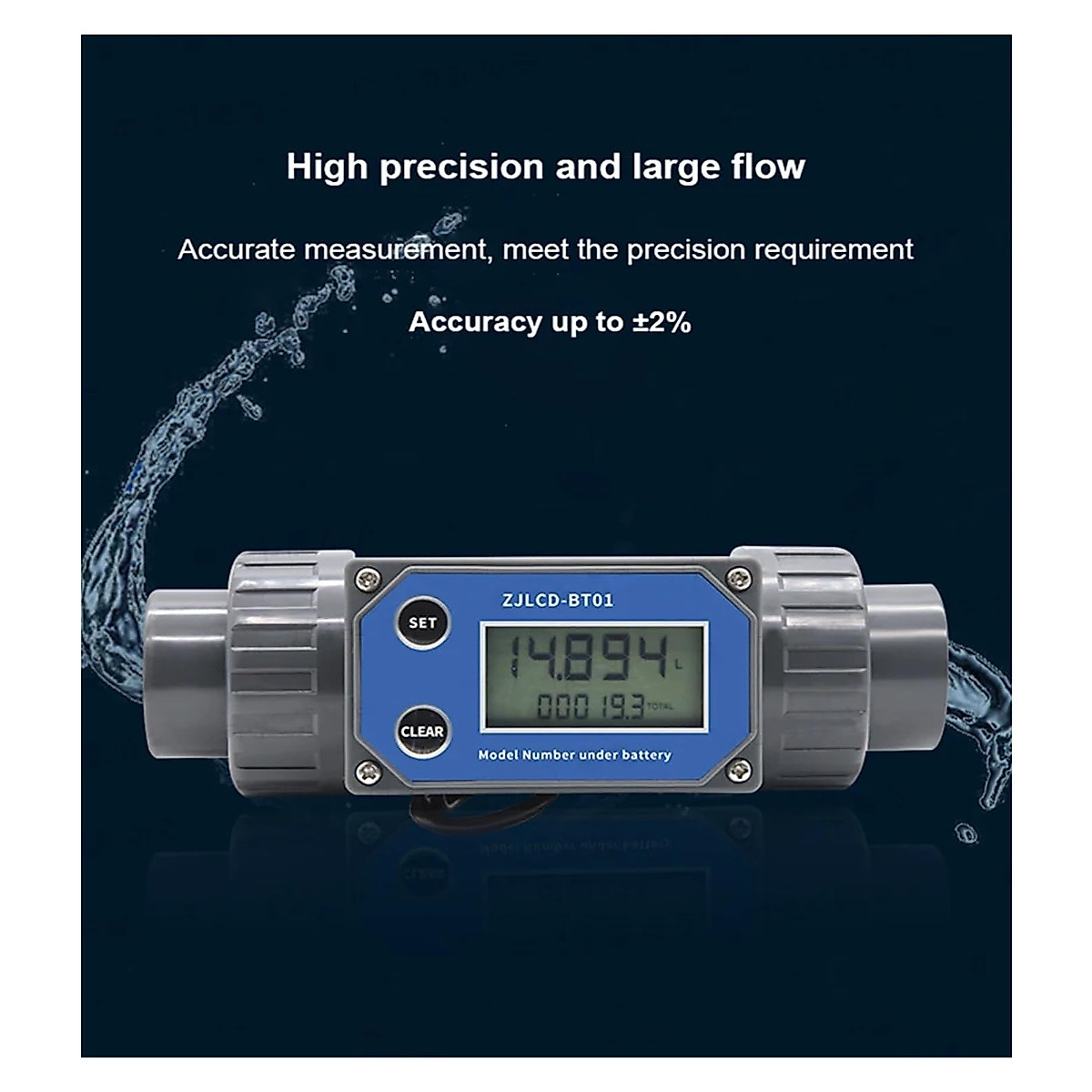 Orinthia 3inch Electronic LCD Digital Display Flowmeter NPN Turbine Flow Meter PVC Pipe Liquid Water for Farm/Garden Irrigation