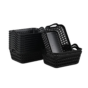 Julyeen 12 Packs Desktop Storage Basket Tray, Plastic Small Shallow Tray Set, Black