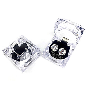 Stainless Steel Round Cut Cubic Zirconia Stud Earrings With Clear Case - Gold, Silver (3mm~12mm)