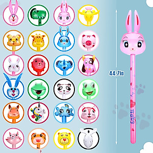 24 Pcs PVC Inflatables Toys Animals Stick with Sound Jungle Safari Animal Balloons Frog Tiger Cow Giraffe Panda Inflatable Hammer Blow up Toys for Animal Theme Birthday Party Favors Decorations