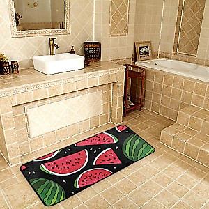 Kitchen Rug Mats 39 X 20 Inch Watermelon Black Soft Doormat Bath Rugs Runner Non-Slip for Home Decor