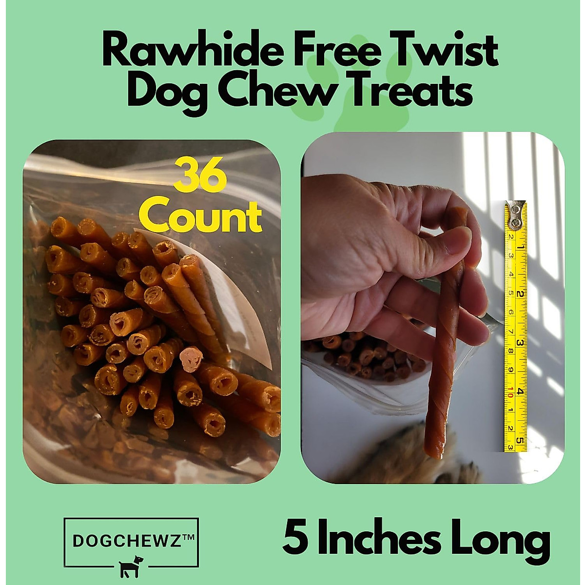 DOGCHEWZ™ Rawhide Free Twist Dog Chew Treats 5" (36 Count/Bag) - Chicken Flavor - Gluten Free