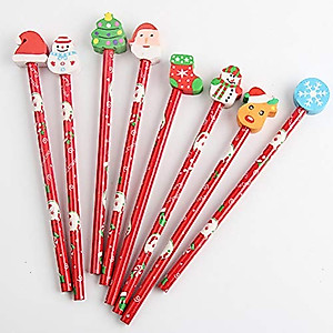 TOYANDONA 24pcs Christmas Pencils with Erasers, Cartoon Christmas Pencils with Eraser Toppers Christmas Gift Party Favors for Children