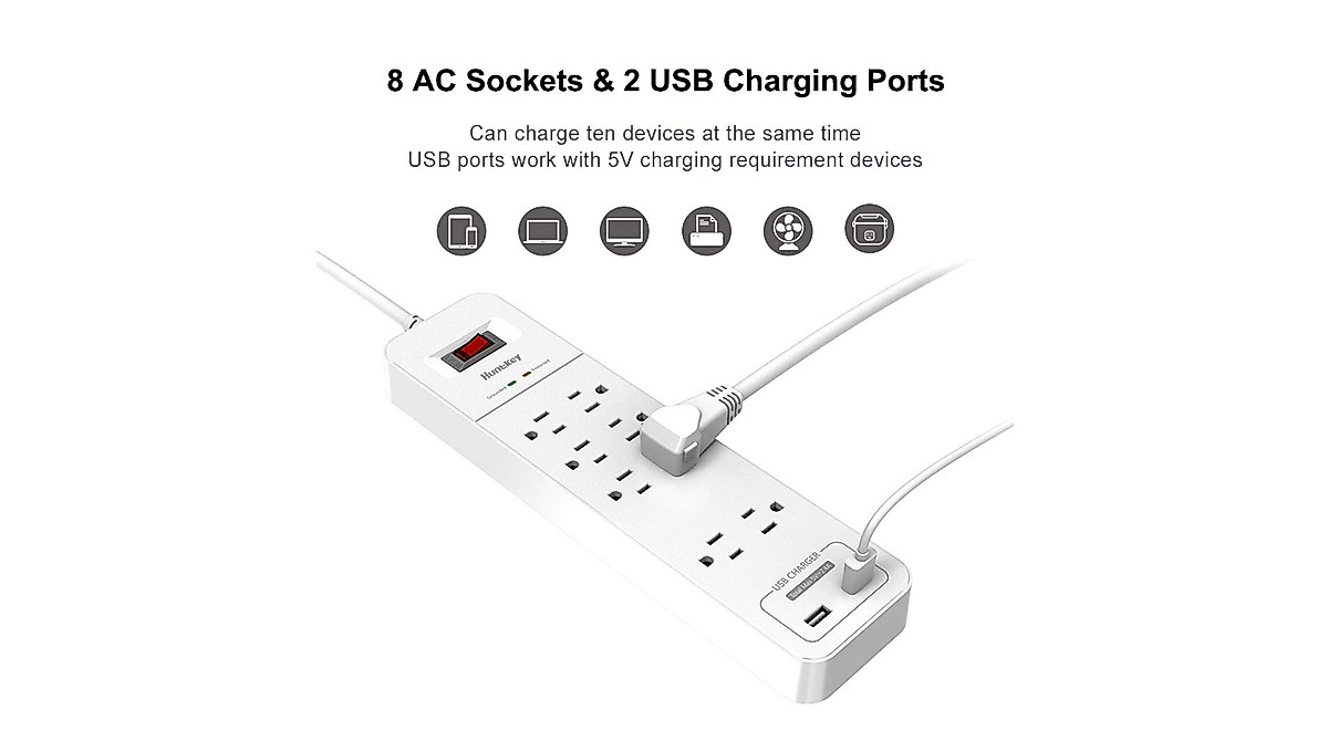 Huntkey Power Strip: 12 Outlets, 3 USB, 4000J Surge Protection