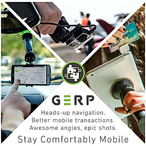 GERP Gear Action Kit - All-in-One Stand, Grip, and Mount Plus Accessories for Tablets, Phones, and Action Cameras - Black - Suction Mount, Swivel Mount, and Dual Tripod Mounts