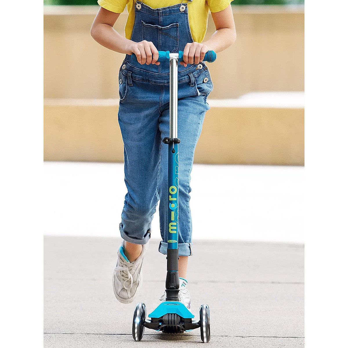 Micro Kickboard - Maxi Deluxe Foldable LED - Three Wheeled, Lean-to-Steer, Fold-to-Carry Swiss-Designed Micro Scooter for Kids with Motion-Activated Light-Up Wheels for Ages 5-12 (Petrol Green)
