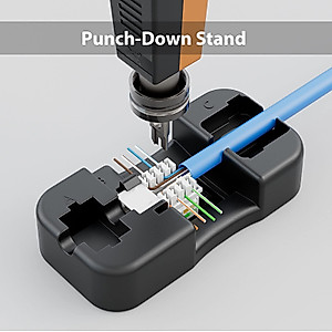 Iwillink 10Gbps Cat6 Keystone Jack, RJ45 Keystone Jack 25-Pack and Keystone Punch-Down Stand, UTP Modular Ethernet Jack Insert 90-Degree, Punch Down Keystone Jack Adapter, White