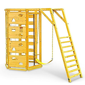 Avenlur Hawthorn 9-in-1 Outdoor Activity Center | Swing, Rock Wall, Monkey Bars | Ages 2-11 | Pine Wood Construction | Climbing Rope, Net Wall | Strength, Coordination, and Imagination-Boosting Fun
