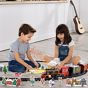 Kukufun Electric Train Set for Kids, Classic Christmas Train Toys Set for Boys Girls Steam Locomotive Engine, Lights & Sound, Tracks, Birthday Toy for Age 3 4 5 6 7 8 9 Years Old Kids