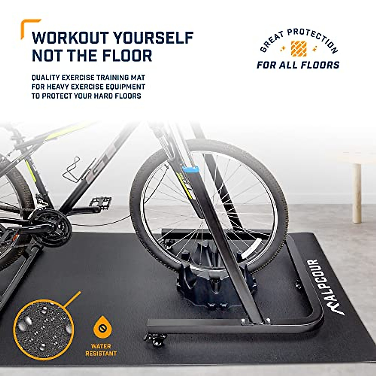 Alpcour Bike Trainer Mat – 36”x78” Multipurpose Carpet and Floor Protection – Water-resistant with Anti-slip Texture and Noise Insulation for Home and Indoor Gym Workout Cycling