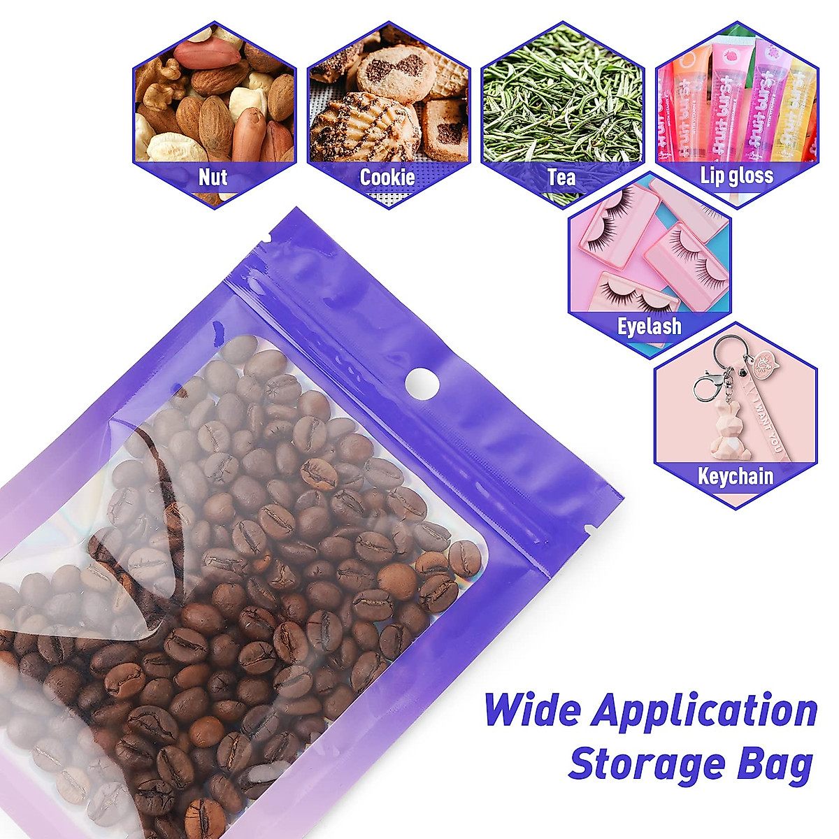 Funfery 100 Pack Gradient Holographic Bags,Mylar Resealable Bags with Zipper,Clear Window Packaging Pouch,Smell Proof Plastic Bags for Food Storage,Sample Jewelry Baggies(2.7×3.9in,Purple Pink)