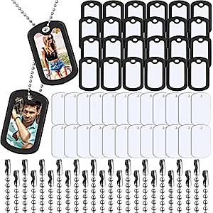 Sublimation Blank Dog Tag Set Aluminum White Stamping Tag Pendants Double Sided Blank Metal Tags with Military Silicone Dog Tag Silencer 23.6 Inch Dog Tag Chain for DIY (6 Sets)