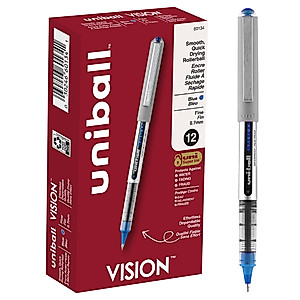 uniball Vision Rollerball Pens with 0.7mm Fine Point, Blue, 12 Count