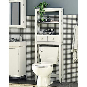 Spirich Home Modern X- Frame Bathroom Shelf Over The Toilet, Bathroom Shelf with Two Drawers, Bathroom Spacesaver, White Finish