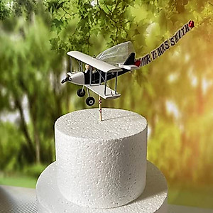 Airplane Wedding Cake Topper with Custom banner Mr. & Mrs. Cute unique honeymoon figurines at the helm of the plane