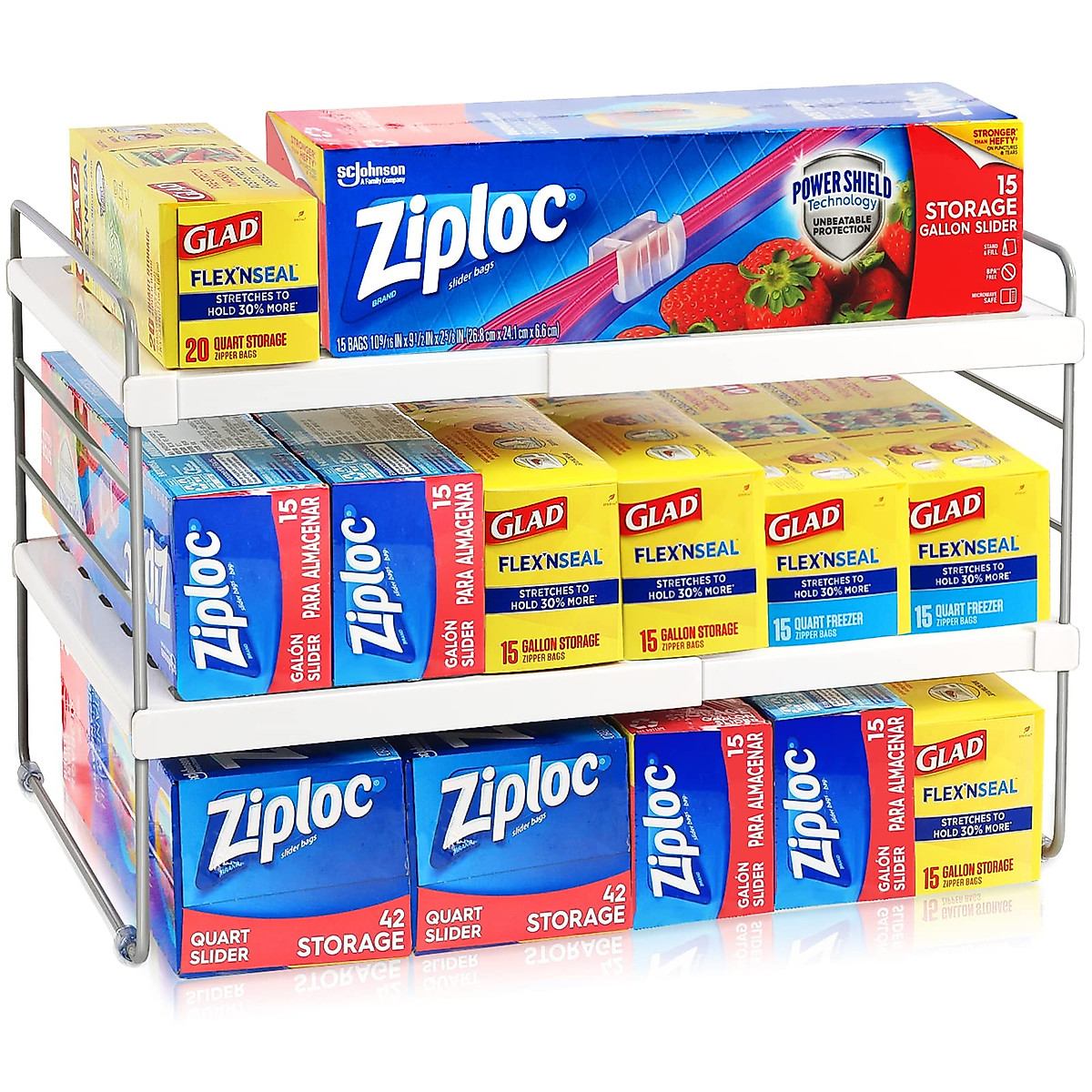 JUPELI Foil Organizer For Cabinet, Expandable Kitchen Wrap Organizer Rack & Water Bottle Organizer For Cabinet