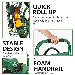 Hose Reel Hold Up To 300 Ft Heavy Duty Garden Hose Reel Sturdy Water Hose Reel Cart with 4 Wheels Storage Basket for Garden Lawn Yard Outdoor (Green)