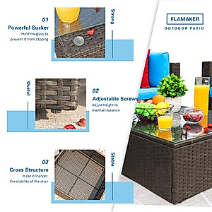 Flamaker 6 Pieces Patio Furniture Set Outdoor Sectional Sofa Outdoor Furniture Set Patio Sofa Set Conversation Set with Cushion and Table (Blue)