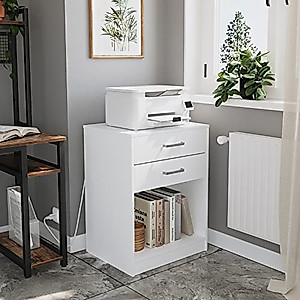 ADORNEVE Nightstand with Charging Station,White Night Stand for Bedroom, End Table Side Table Wooden Sofa Side Storage Stand Cabinet,with Sliding Drawer and Shelf