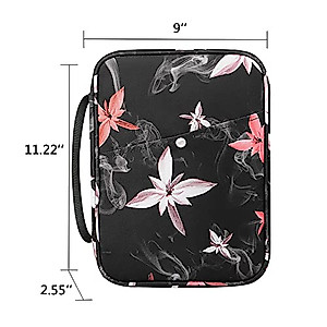 QTKJ Black Bible Covers for Women with Carrying Handle, Book Cover Case with Zipper Pocket Bible Cover for Mom Ladies Teens Girls, Red and White Floral Pattern