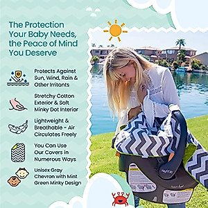 Baby Carseat Canopy Cover-Breathable Infant Car Seat Cover Helps Protect Babies-Our Baby Car Seat Covers Also Double as a Nursing Cover, High Chair Cover & Playmat-Gray Chevron with Mint Green Minky