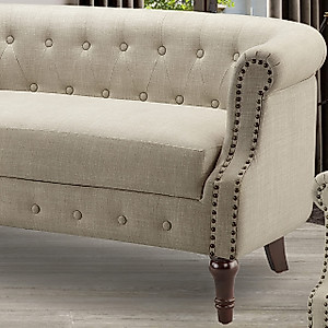 ROSEVERA Garner Chesterfield Settee Loveseat, Brown